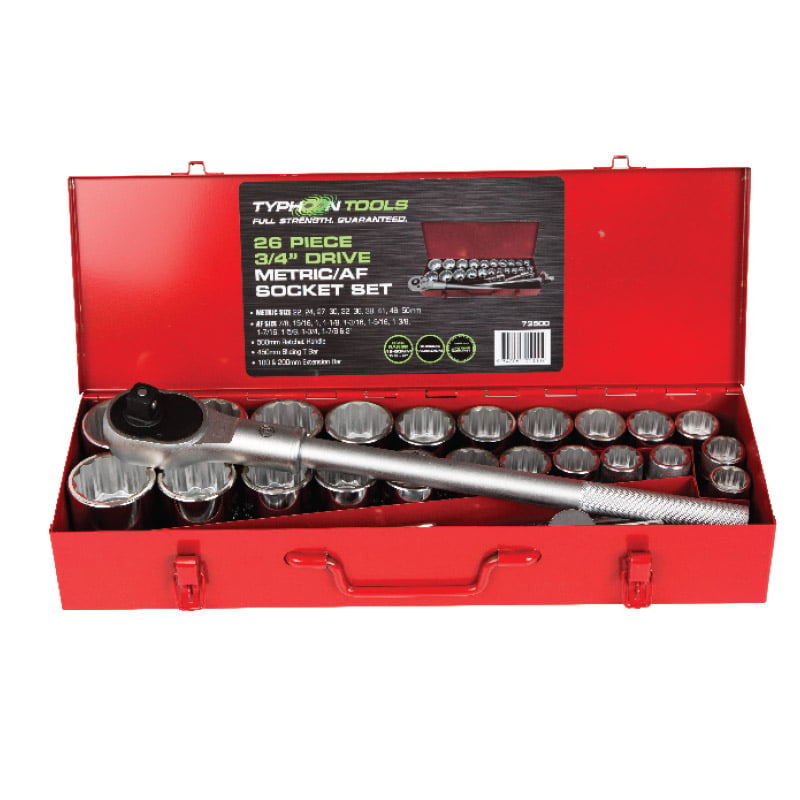 Typhoon Tools - 3/4" Dr Socket Set 26 pce Af/Met | 7350 () | Typhoon ...