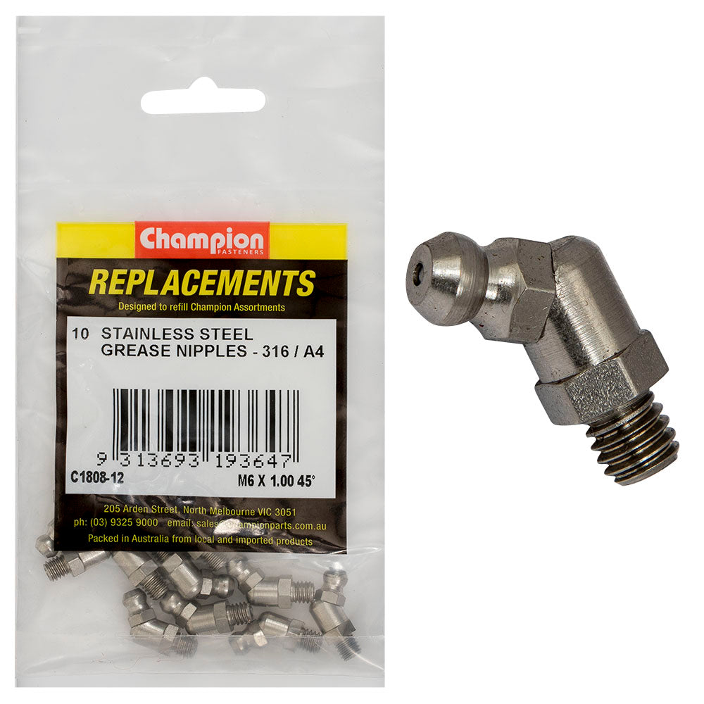 Champion - Grease Nipples-Stainless Steel-M6 x 1.00mm-4 () | Champion ...