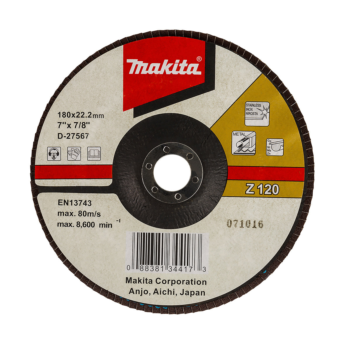 Makita - 180mm FLAP DISC 120# Grit - ZIRCONIA ALUMINA - () | Makita ...